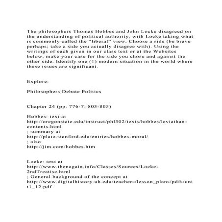 •The philosophers Thomas Hobbes and John Locke disagreed on the un.docx