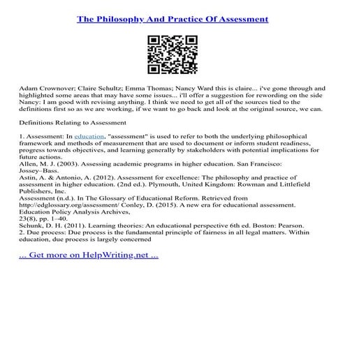 The Philosophy And Practice Of Assessment | PDF