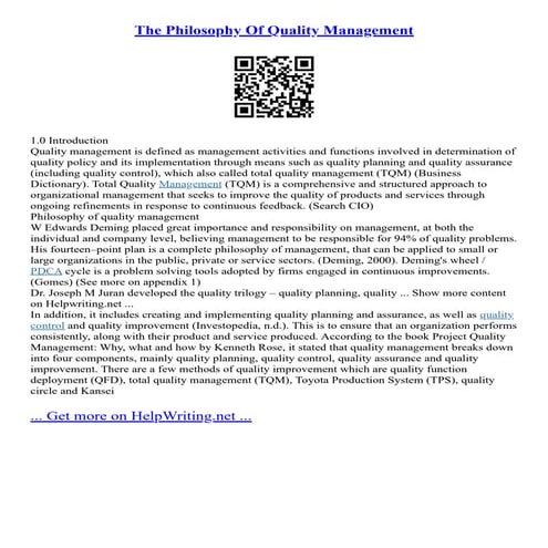 The Philosophy Of Quality Management | PDF