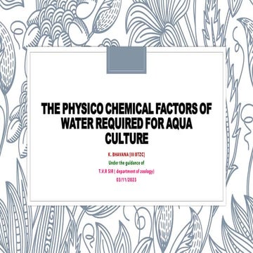 The Physico chemical factors of water | PDF