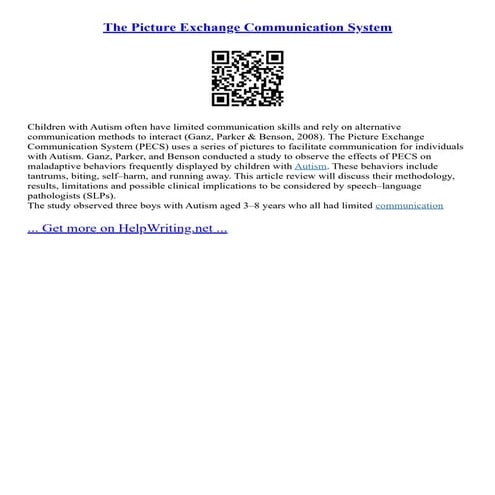 The Picture Exchange Communication System | PDF