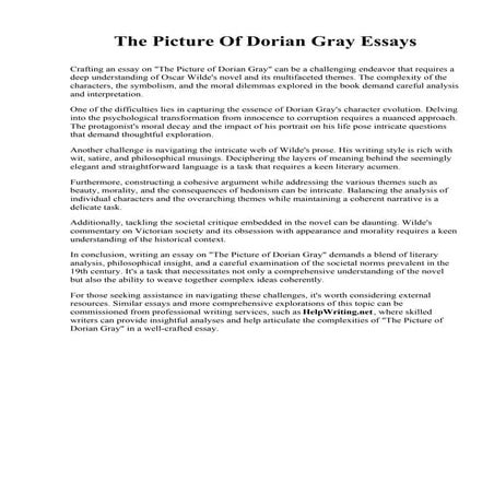 The Picture Of Dorian Gray Essays. Brown University | PDF