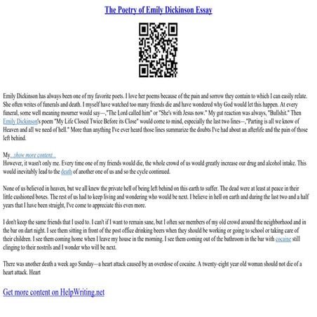 The Poetry Of Emily Dickinson Essay | PDF