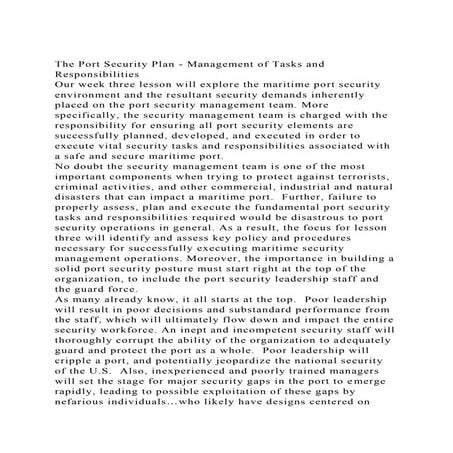 The Port Security Plan - Management of Tasks and Responsibilities.docx