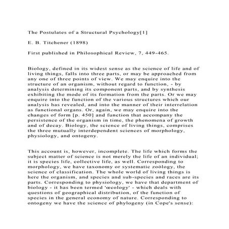 The Postulates of a Structural Psychology[1]E. B. Titchener (1.docx