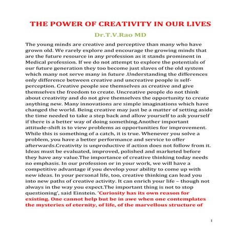 The power he Power of Creativity in Medical professio creativity in ...