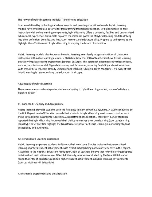 Blended Learning Models for Holistic Learning | PDF