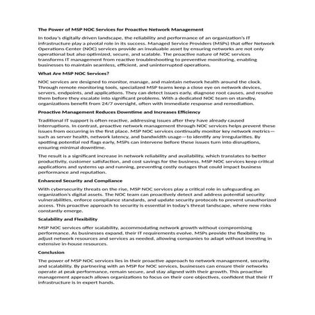 The Power Of Msp Noc Services For Proactive Network Management Docx