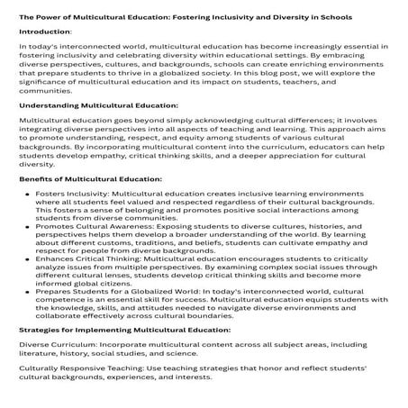 The Power of Multicultural Education Fostering Inclusivity and ...