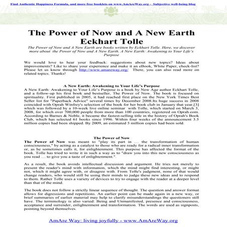 The power of now a new earth - eckhart tolle | PDF