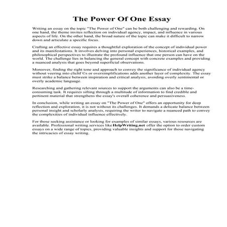 The Power Of One Essay | PDF