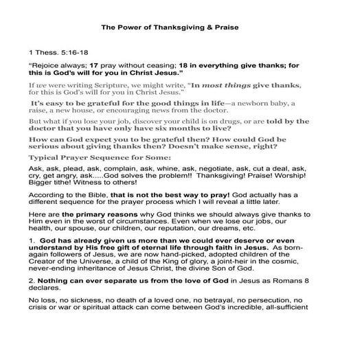 The Power of Thanksgiving & Praise | PDF