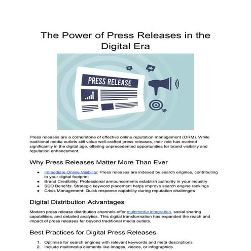 The Power of Press Releases in the Digital Era | PDF