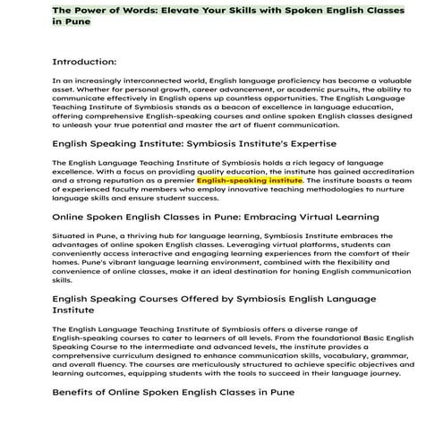 The Power of Words Elevate Your Skills with Spoken English Classes in ...
