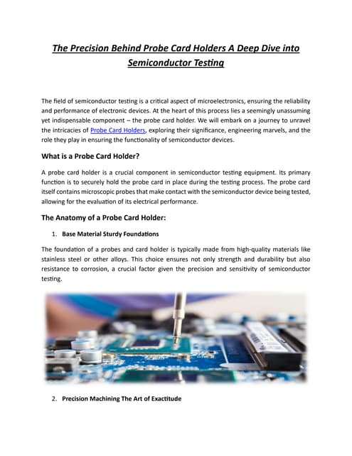 Semiconductor Testing New Materials and Manufacturing Techniques for ...