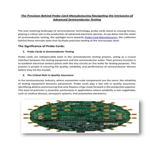 The Science Behind Probe Card Manufacturing Materials and More | PDF