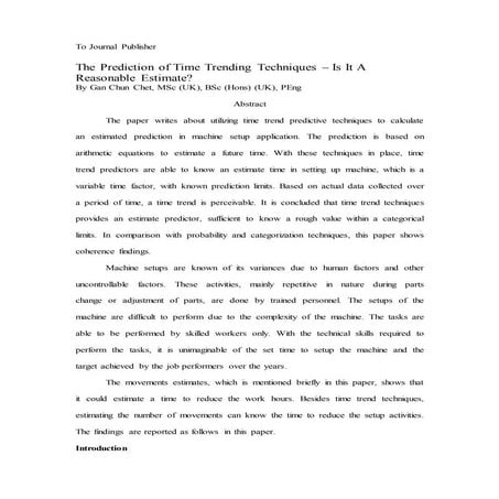 The Prediction Of Time Trending Techniques. Is It A Reasonable Estimate ...
