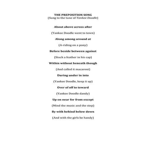 The Preposition Song | DOCX