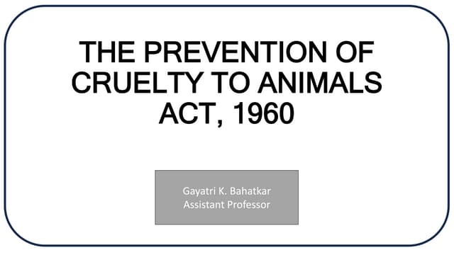 The Prevention of cruelty to animals act 1960 | PPTX