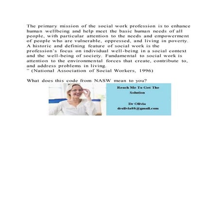 The primary mission of the social work profession is to enhance huma | DOCX