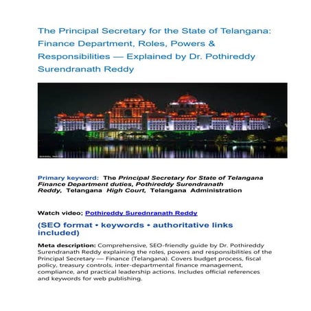 Principal Secretary for State of Telangana home -Pothireddy ...