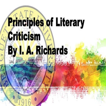 The principles of literary criticism by i. a. richards analysis of the ...