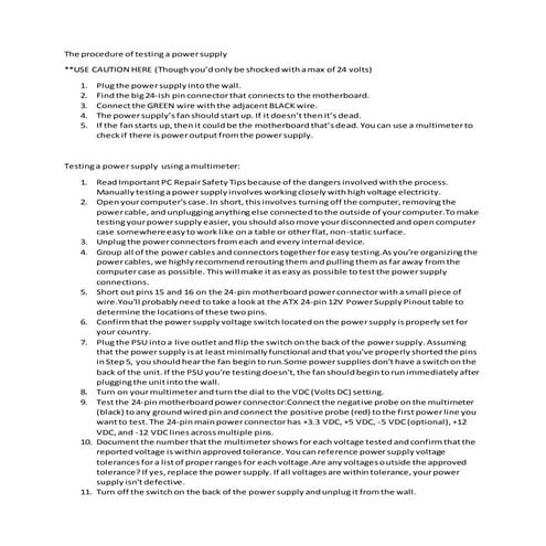 The procedure of testing a power supply | DOCX | Computer Peripherals ...