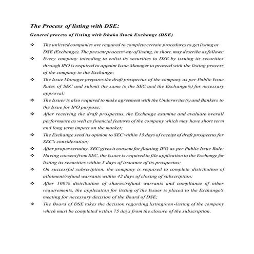 The process of listing in DSE. | DOCX