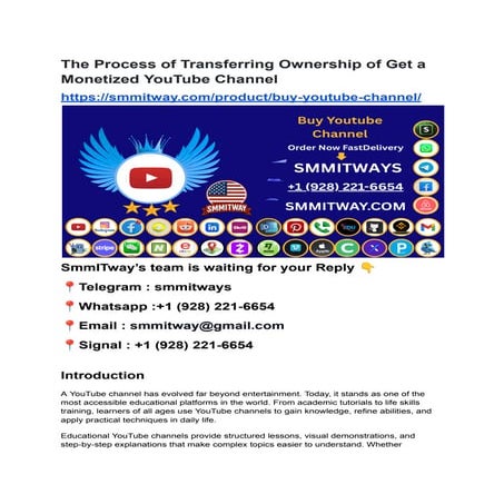 The Process of Transferring Ownership of Get a Monetized YouTube ...