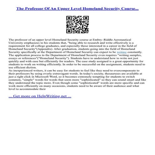 The Professor Of An Upper Level Homeland Security Course... | PDF
