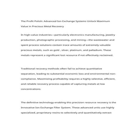 The Profit Polish Advanced Ion Exchange Systems Unlock Maximum Value in ...