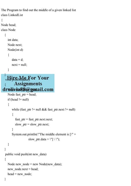 The Program To Find Out The Middle Of A Given Linked Listclass Linpdf