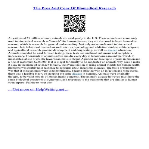 The Pros And Cons Of Biomedical Research | PDF