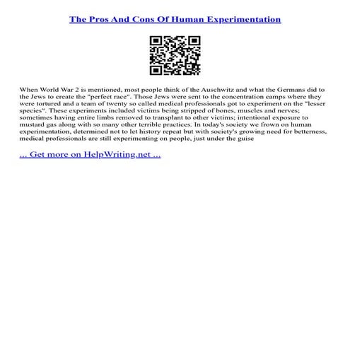 The Pros And Cons Of Human Experimentation | PDF