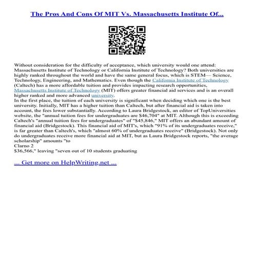 The Pros And Cons Of MIT Vs. Massachusetts Institute Of... | PDF