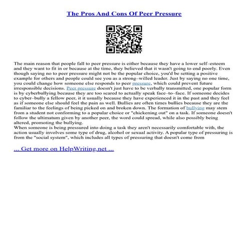 The Pros And Cons Of Peer Pressure Pdf