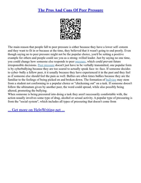 The Pros And Cons Of Peer Pressure Pdf