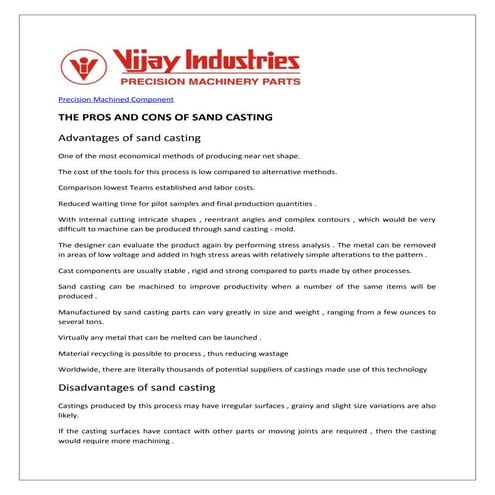 THE PROS AND CONS OF SAND CASTING | PDF