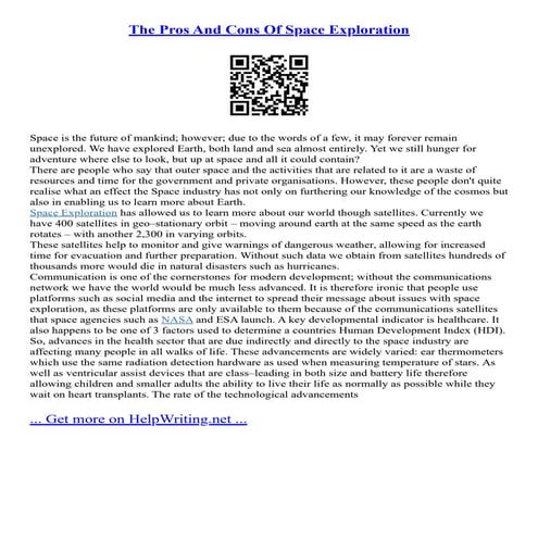 The Pros And Cons Of Space Exploration | PDF