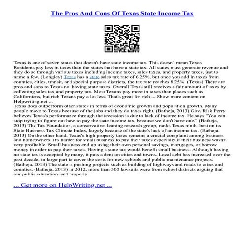 The Pros And Cons Of Texas State Income Tax | PDF