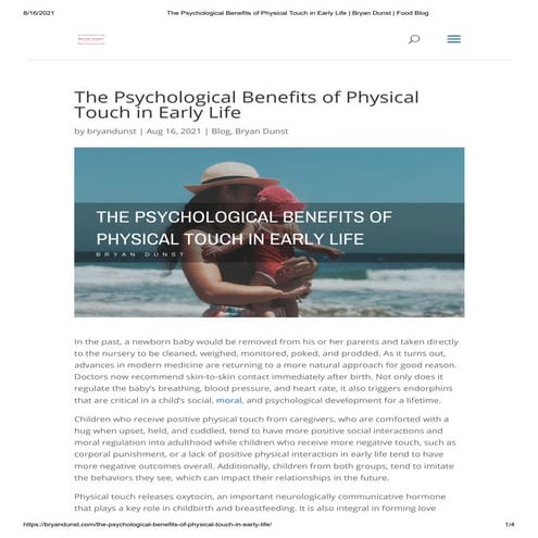 The Psychological Benefits of Physical Touch in Early Life | PDF