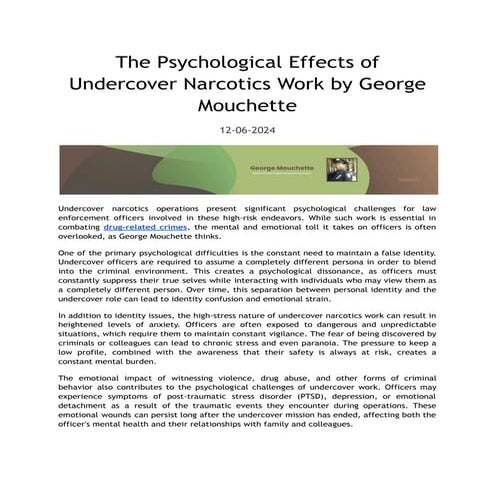 The Psychological Effects of Undercover Narcotics Work by George ...