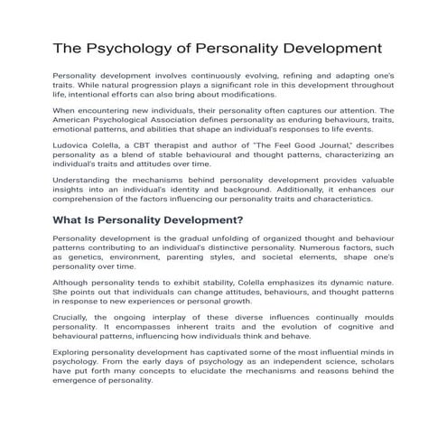 Personality Development: How Does Personality Form? | PDF