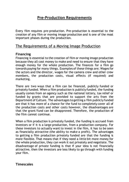Understanding the requirements of pre-production. | DOCX