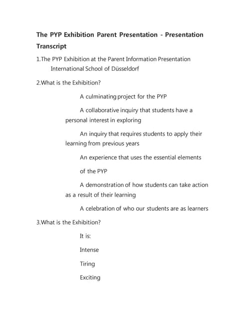 Introduction to the pyp exhibition | PPT | Educational Assessment ...