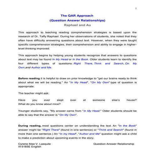 The qar approach | PDF | Educational Assessment | Education