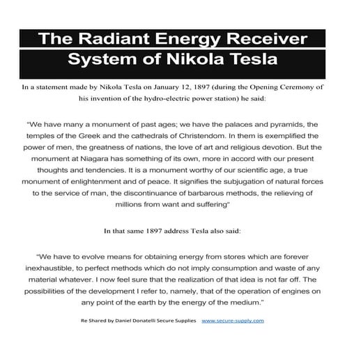 The radiant energy receiver system of nikola tesla | PDF