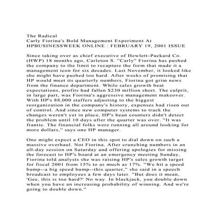 The RadicalCarly Fiorinas Bold Management Experiment At HPBUS.docx