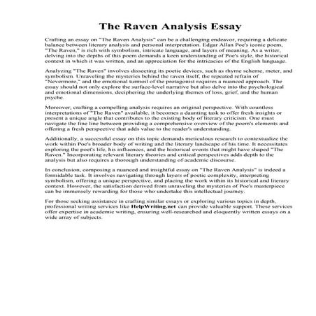 The Raven Analysis Essay. The Raven by Edgar Allan Poe - 912 Words ...