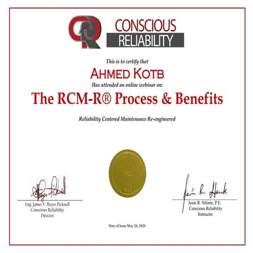 Certificate of Completion "The RCM-R® Process and Benefits" Online ...